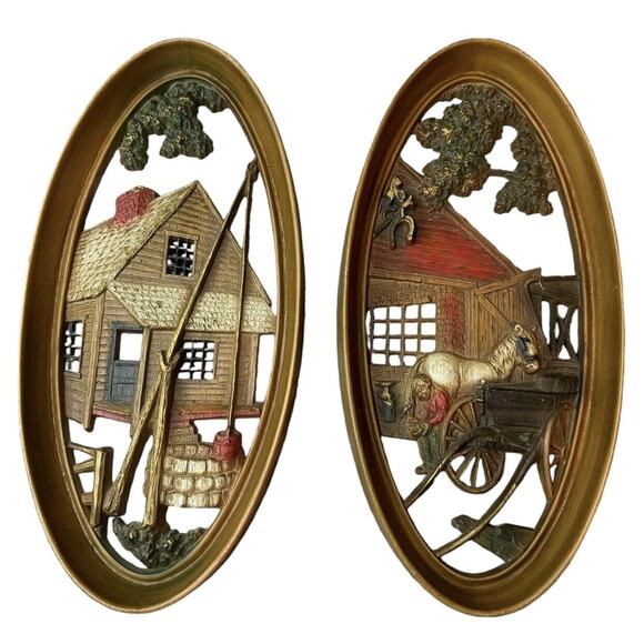 Burwood | Accents | Vintage Burwood Country Cabin Horse Farm Scene Wall ...